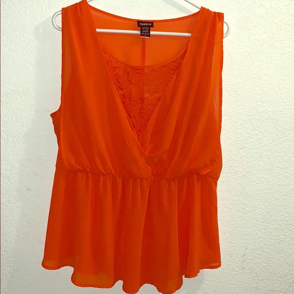torrid | Tops | Torrid Orange Peplum Sheer Lacy Flowy Tank | Poshmark